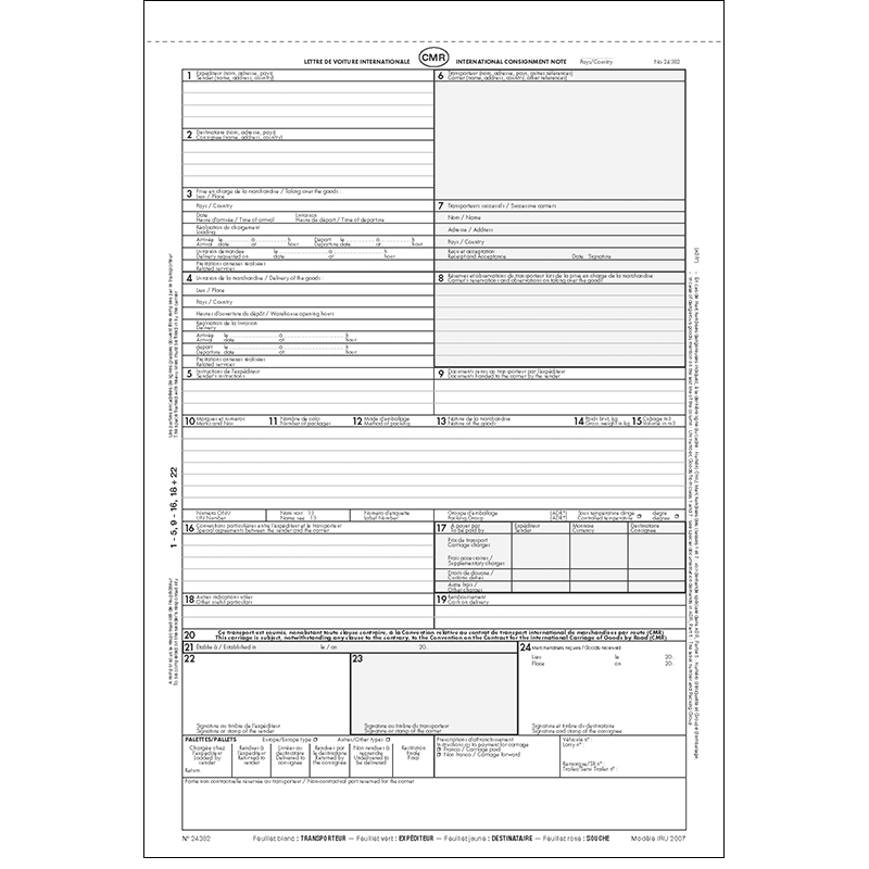 Lettre de voiture CMR vierge - 25 liasses en 4 ex